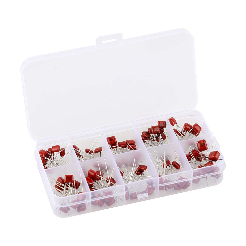 100 pcs Metallized Polyester Film Capacitors Assortment Kit, 10nF ~ 470nF